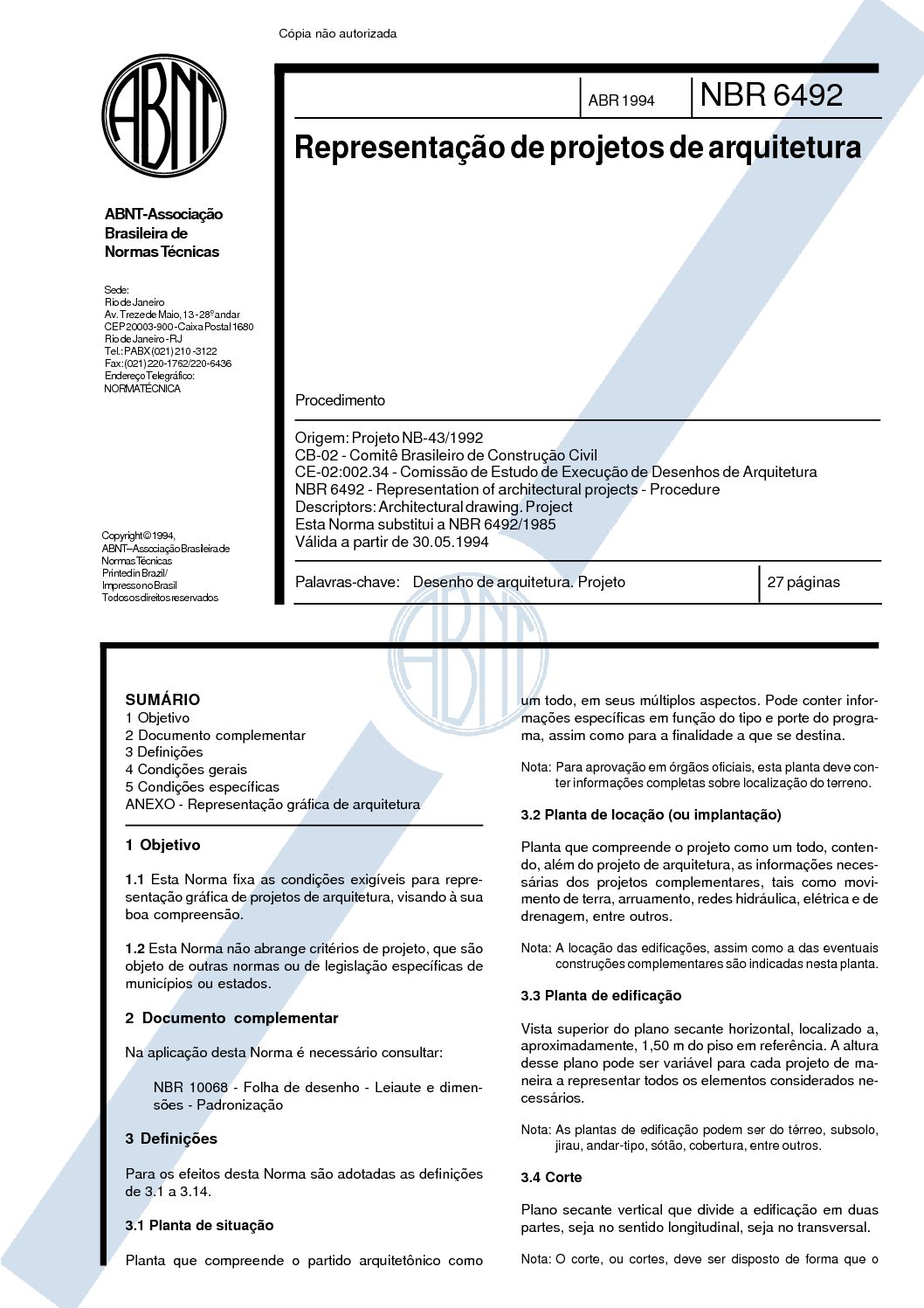 ABNT NBR 6492 - Representação de projetos de arquitetura | Projeto Batente